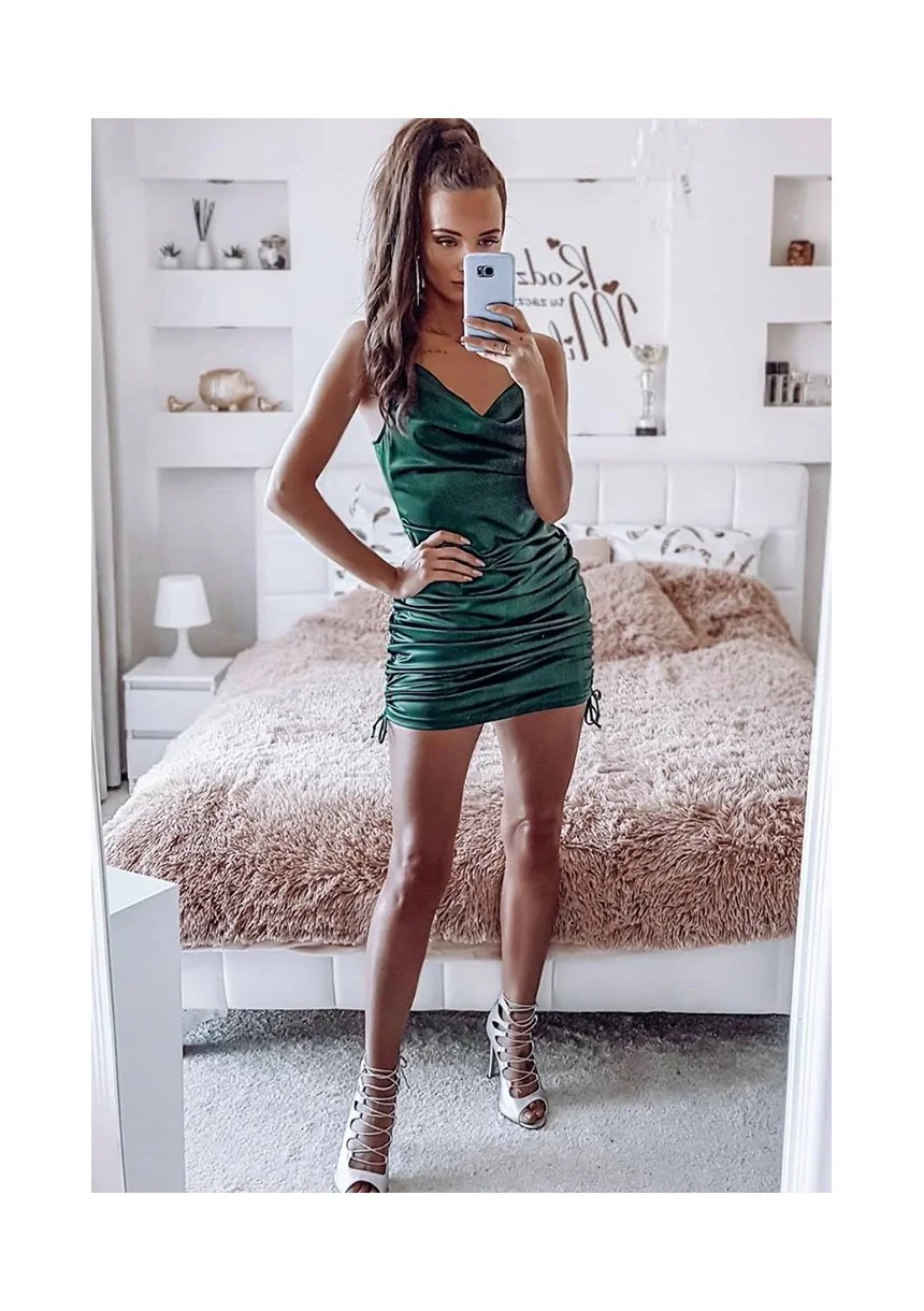 GREEN SATIN MINI DRESS - Mosquito
