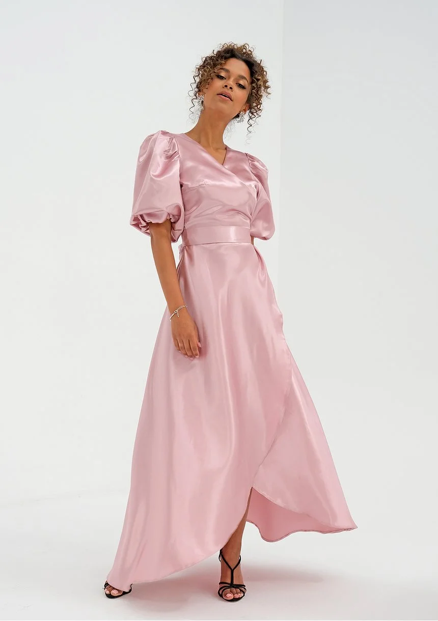 Lorraine - maxi powder pink dress with puffed sleeves - Mosquito